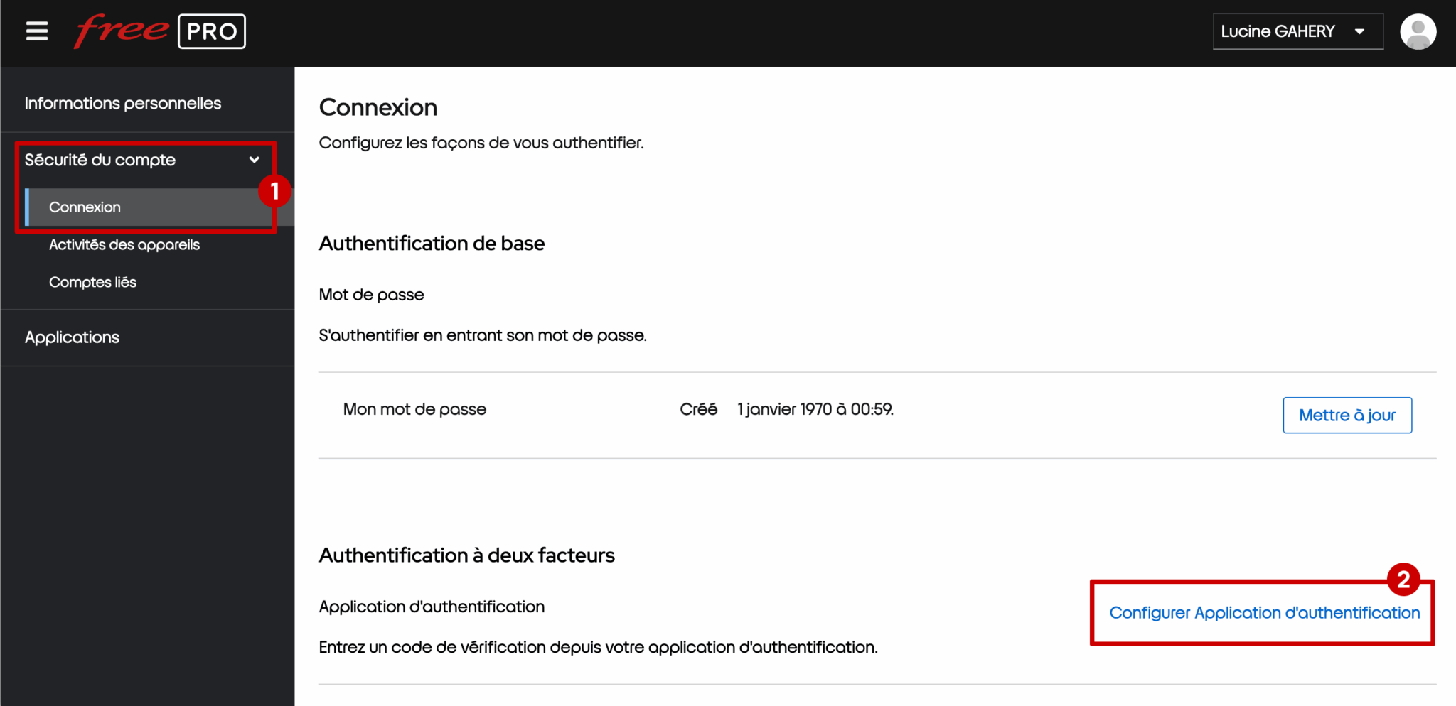 Double authentification pour l'Espace Client XPR – Free Pro